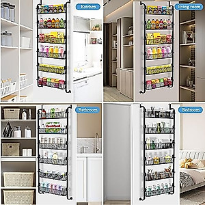 6-Tier Over the Door Pantry Organizer, Heavy-Duty Metal Pantry Door Organizers and Storage with 6 Adjustable Baskets, Pantry Spice Rack for Home, Kitchen