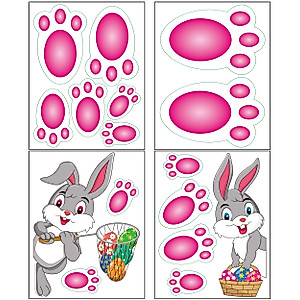 FINGOOO 60PCS Easter Bunny Footprint Stickers Bunny Paw Print Decal for Egg Hunt Game and Easter Decoration