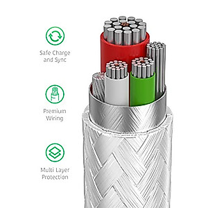 TALK WORKS Micro USB Cable 3 Pack 6ft Long Android Phone Charger Braided Heavy Duty Fast Charging Cord for Samsung Galaxy S6 / S7, Tablet, Bluetooth Speaker, Wireless Earbuds Headphones - Silver