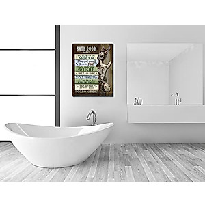 Funny Bathroom Decor Wall Art Donkey Bathroom Rules Wall Decor Rustic Farmhouse Bathroom Signs Canvas Painting Print Bathroom Pictures Decor Artwork Framed Bath Laundry Toilet Home Decoration 12"x16"