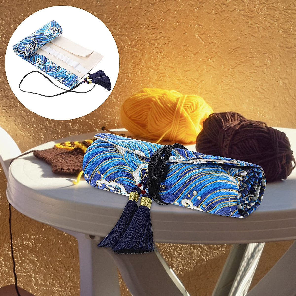 SEWACC Crochet Storage Bag Crochet Organizer Weave Needle Container Crochet Case Organizer Crochet Hook Organizer Case Crochet Hook Case Foldable Pouch Pen Holder Travel Polyester Cotton