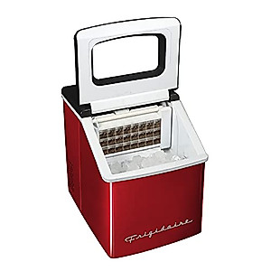 Frigidaire EFIC452-SSRED XL Maker, Makes 40 Lbs. of Clear Square Ice Cubes A Day, Stainless, Red Steel