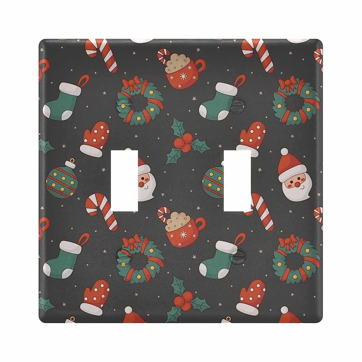 FJDENG Christmas Santa Claus Light Switch Cover,PC Decorative Double Toggle Switch Plate Covers Standard Size 1 Gang,4.56 x4.48 Inch