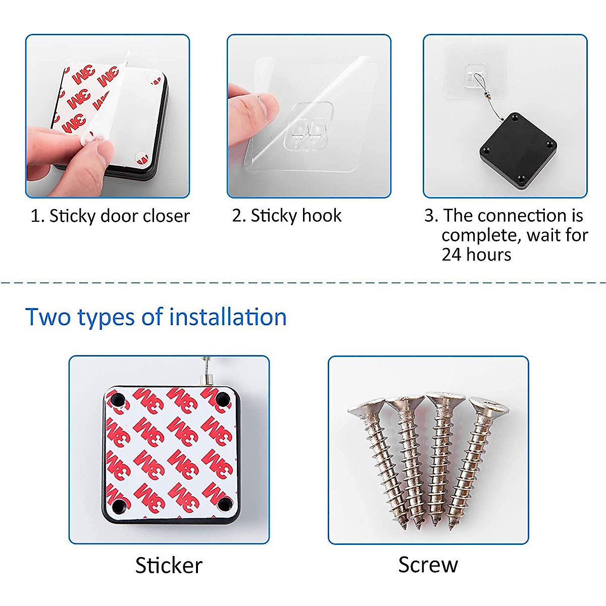 [1 Piece] Punch-Free Automatic Sensor Door Closer, Multifunctional Automatic Door Closer, Residential Commercial Auto Door Closer with Drawstring, Closer Door for Internal, Home, Storm (Black, 1)