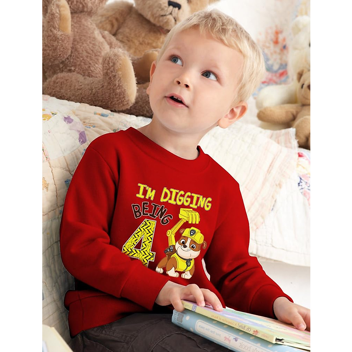 Paw Patrol Four Birthday Shirt Rubble Digging 4 Year Birthday Shirt Boy Red