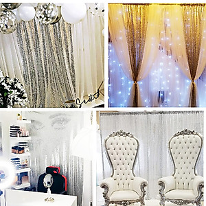 Poise3EHome 2Pcs 3Ft x 8Ft Silver Sequin Backdrop Curtain, Glitter Photography Background, Sequence Xmas Thanksgiving Backdrop for Wedding Party Holiday Festival Decor