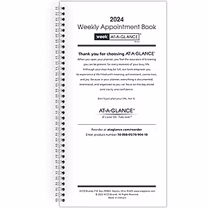 AT-A-GLANCE 2024 Weekly Appointment Book Planner Refill for 70-008, 3-1/4" x 6-1/4", Pocket Size (709041024)