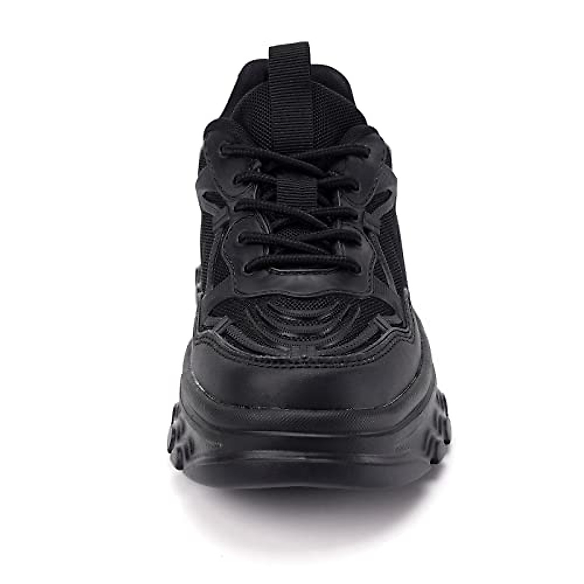 Asiman Women's Chunky Platform Sneakers Platform Lace-Up Lightweight Breathable Mesh Comfortable White Beige Black Pink Sneakers (Black,6.5)