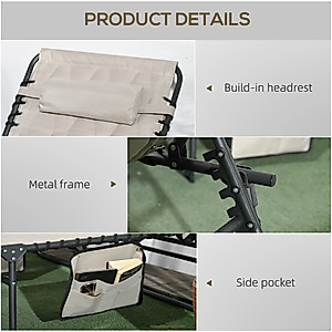 Outsunny Folding Chaise Lounge Set of 2 with 5-Level Reclining Back, Outdoor Lounge Tanning Chair with Padded Seat, Side Pocket & Headrest for Beach, Yard, Patio, Khaki