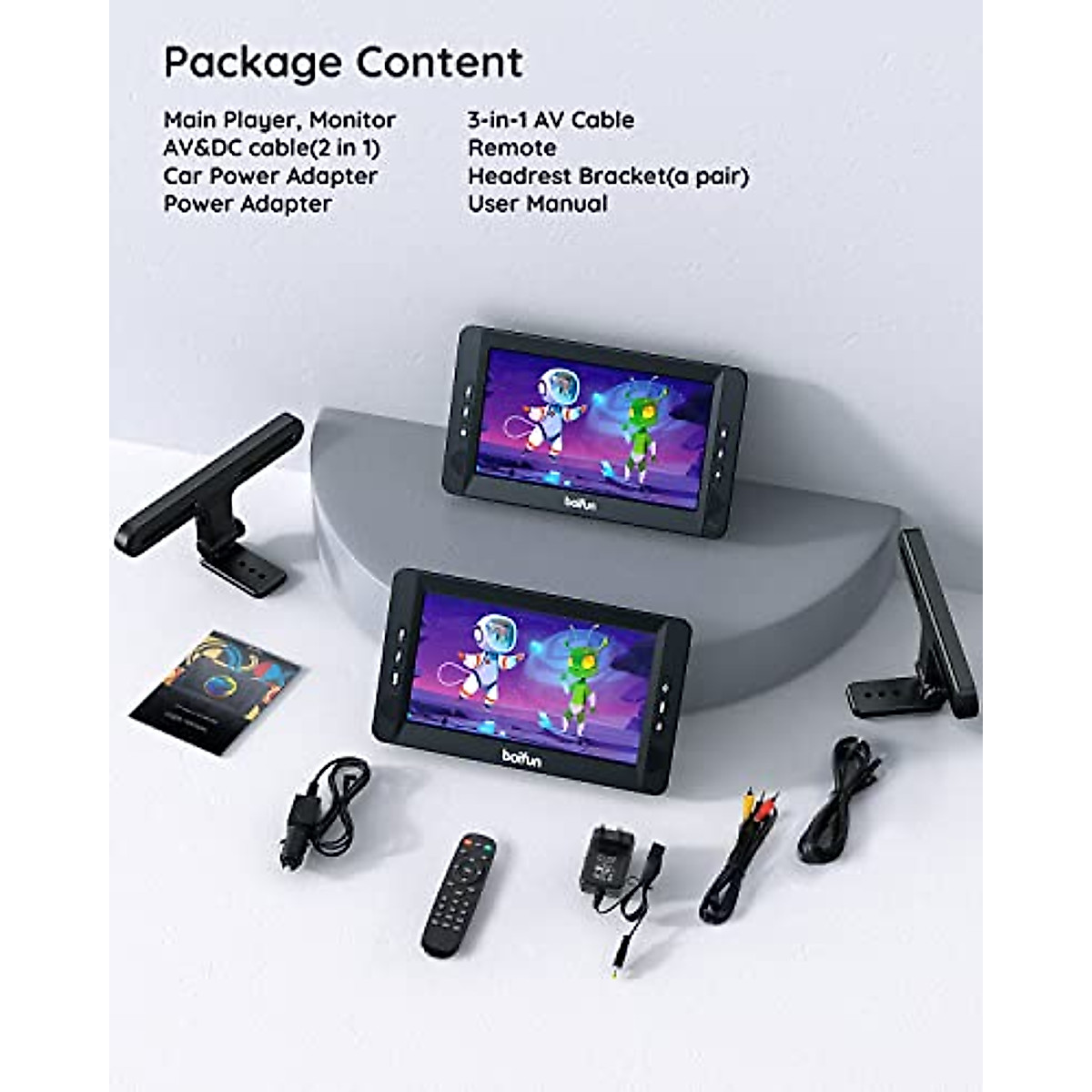 10.5" Portable DVD Player for Car, BOIFUN Dual Screen Car DVD Player with 7H Rechargeable Battery, HD Transmission, Support FM Out/USB/SD/Sync TV (1 Player + 1 Monitor + 2 Mounting Brackets)