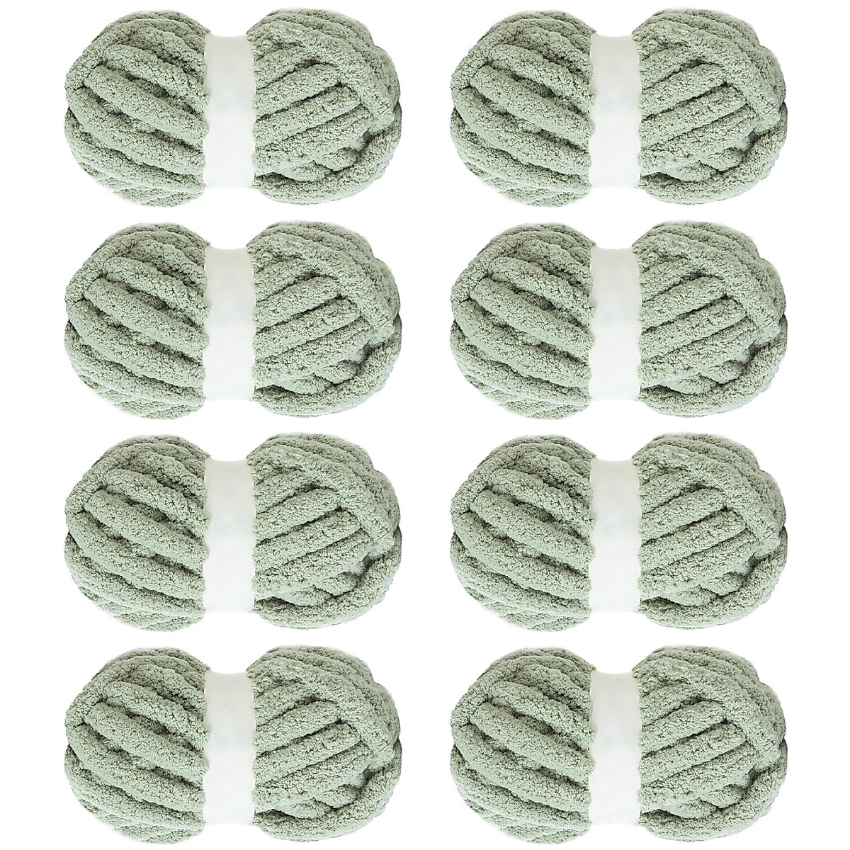 MABOZOO Chunky Yarn for Crocheting 8 Pack,Sage Green Fluffy Jumbo Chenille Yarn,Soft Plush Yarn Bulky,Giant Thick Fuzzy Yarn for Hand Knitting or Arm Knitting (31.7 yds,8 oz Each Skein)