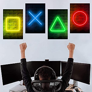 Neon Video Game Wall Decal Gaming Wall Sticker Decor Boy Gamer Wall Stickers Game Wall Decor for Boys Room Video Game Wall Art Gaming Pictures for Wall Playroom Decor
