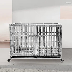 RyBuy 48" Heavy Duty Dog Cage Foldable Stackable Stainless Steel Kennel Cage for Small Dogs with Floor Grid, Tray, Divider