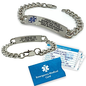 Medical Alert Bracelet - Medical Alert Bracelet for Men - Stainless Steel Traditional Style - Custom Engraved Sizes 7.0" - 9.0"