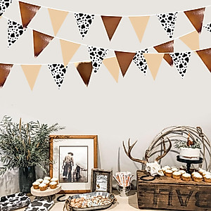 32Ft Cow Party Decorations Western Cowboy Triangle Flag Fabric Banner Pennant Garland Streamer for Western Cowgirls Cowboys Birthday Baby Shower Derby Day Festival Farm Cow Wild Party Decor Supplies