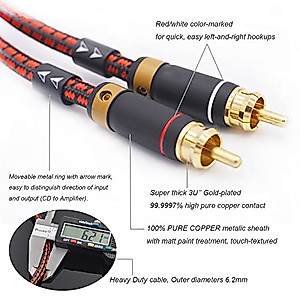 Audiophiles RCA Cable, 2 RCA Male to 2 RCA Male Stereo Audio Cable Cord (2.5FT/0.75M,Hi-Fi Sound),Cotton Braided for Home Theater, Subwoofer,HDTV, Amplifiers, Hi-Fi Systems, Car Audio, Speakers –Red