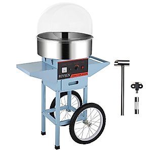ROVSUN 21 Inch Cotton Candy Machine Cart, Commercial Cotton Candy Maker Machine Candy Floss Machine w/Stainless Steel Bowl, Sugar Scoop and Large Storage Drawer for Home Party Carnival, Red