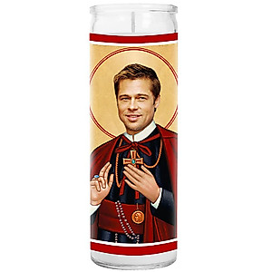 Brad Celebrity Prayer Candle - Funny Saint Candle - 8 inch Glass Prayer Votive - 100% Handmade in USA - Novelty Celebrity Gift