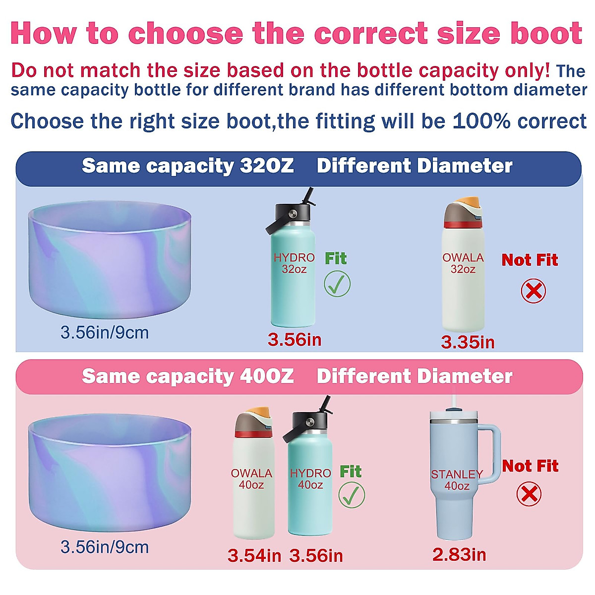 HEYSKAY Protective Flask Silicone Boot 32oz 40oz for Wide Mouth Hydro Flask Water Bottle Bottom Cover Base, and Compatible with Yeti, Simple Modern and Other Water Bottle with 3.56inch Bottom Diameter