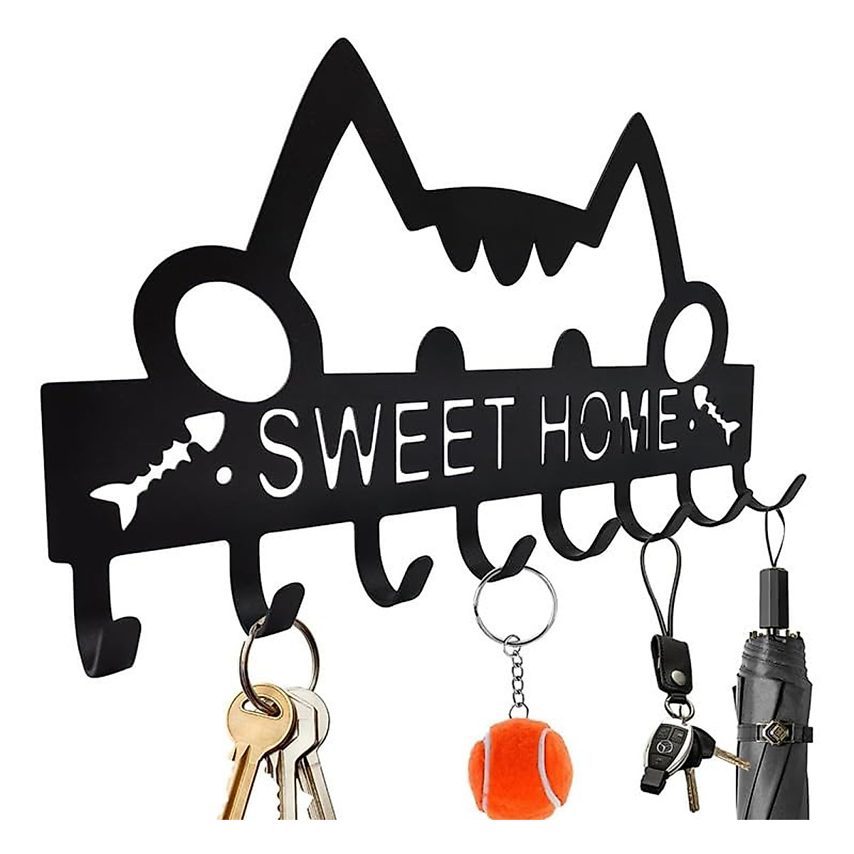 Fermus Cat Key Hook for Wall Key Holder Wall Mounted Metal Home Key Rack Keychain Hanger with 8 Hooks for Entryway, Backdoor 11 x 6.3 Inches