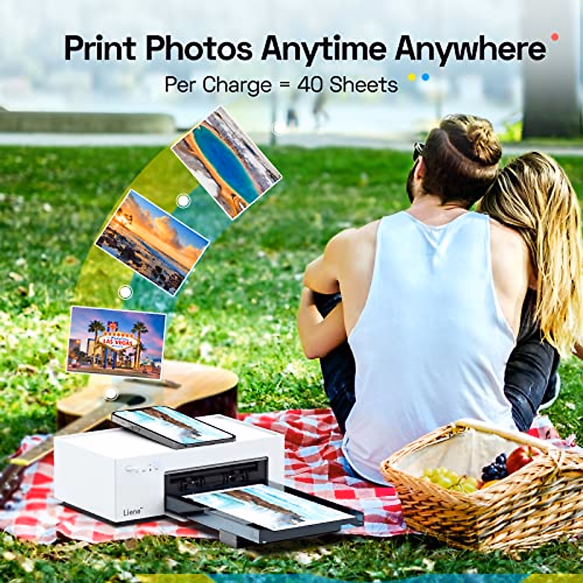 Liene 4x6'' Instant Photo Printer (Battery Edition) Bundle, 60-sheet, 2 Ink-Cartridge, Wireless Photo Printer for iPhone, Smartphone, Android, Computer, Dye Sublimation, Photo Printer for Travel, Home