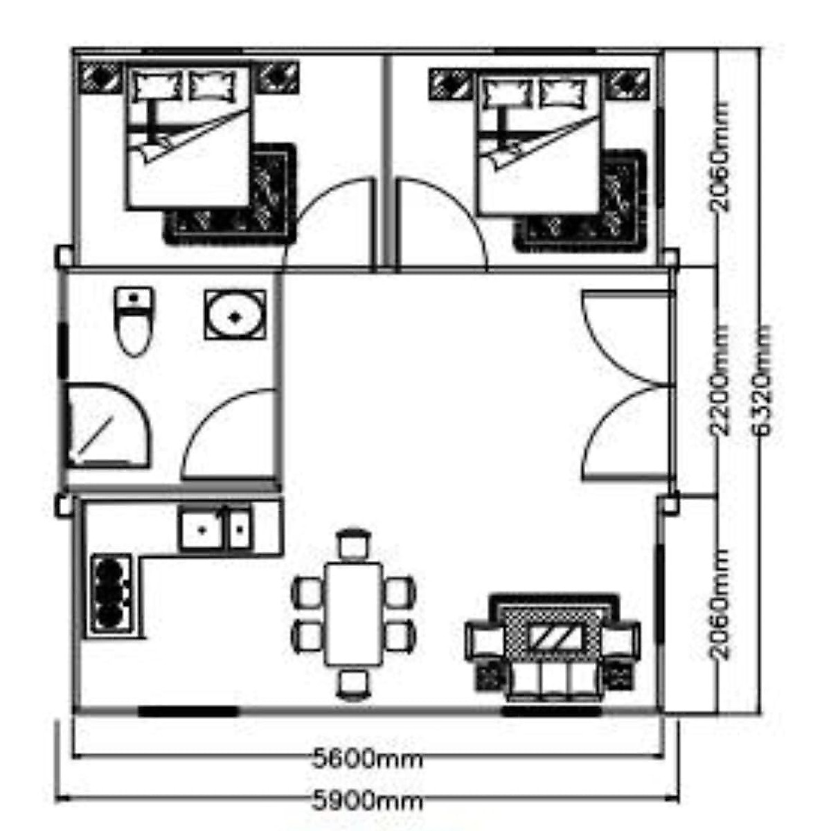 Large Portable House With Windows and Doors, L19ft x W20ft Prefabricated Home With Steel Frame: 2 Bedrooms, 1 Kitchen With Cabinets and Wash Basin, 1 Fully Equipped Washroom, Living Room, Unfurnished.