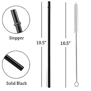 ALINK 12-Pack Reusable Black Straws, 10.5" Long Hard Plastic Tumbler Replacement Straws with Cleaning Brush