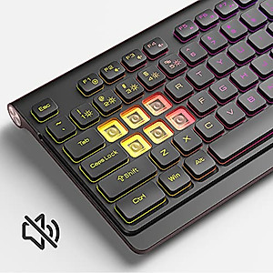 MageGee V650S Wireless Keyboard Mouse Combo, 2.4G Full Size RGB Backlit Silent Ultra-Thin Gaming Keyboard and Mouse Set with Number Pad for Windows, Desktop, Laptop, PC (Black)