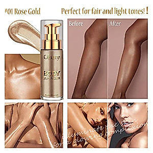 Liquid Illuminator, Firstfly Body Highlighter Makeup Smooth Shimmer Glow Liquid Foundation for Face & Body（#01 Rose Gold）
