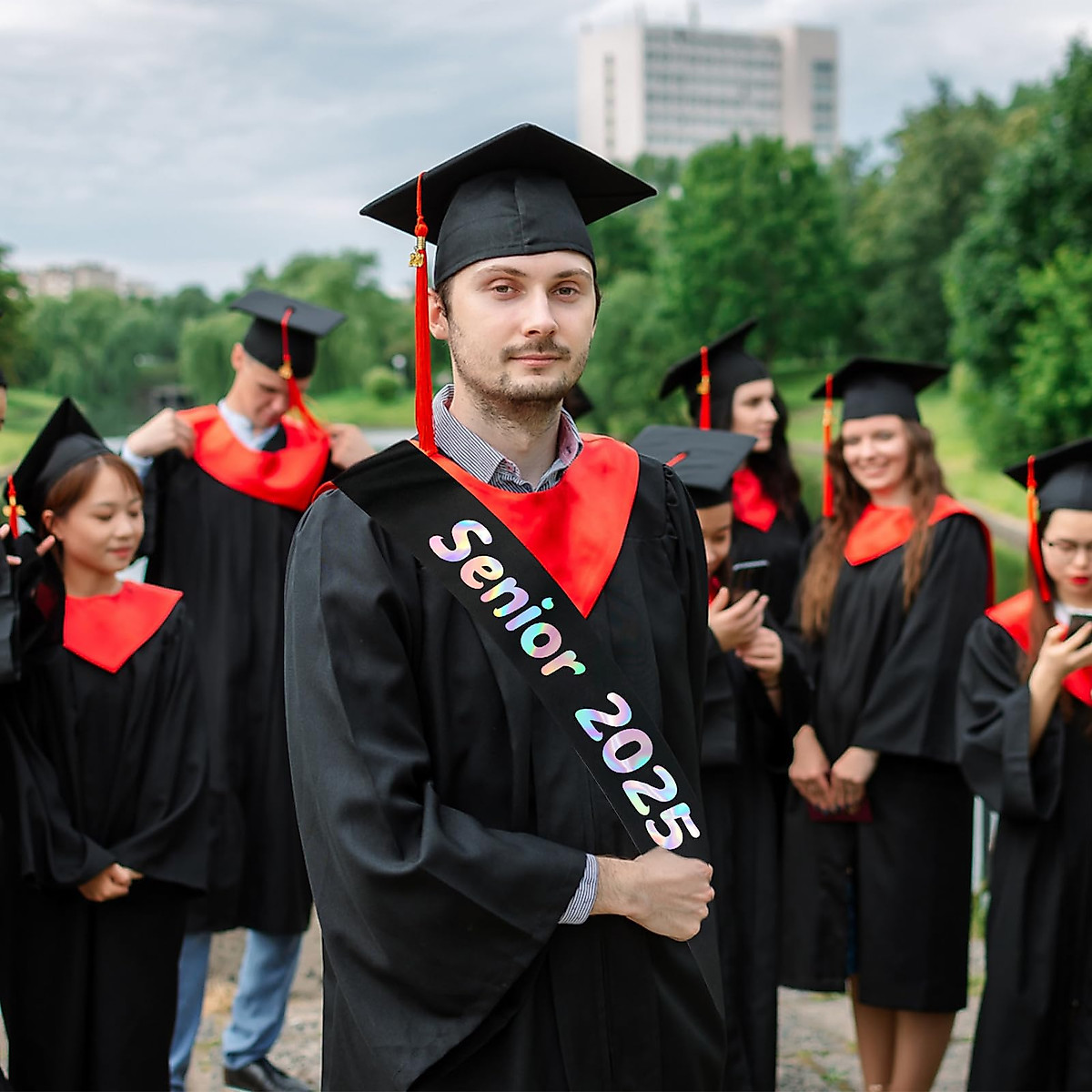 Black Senior 2025 Sash Iridescent Printing Letters, 2025 Graduation Celebrations Sashes, Class of 2025 Sash for Graduation Party, Senior Cheer Sashes, Cheerleader Sash, Class Competition Sashes