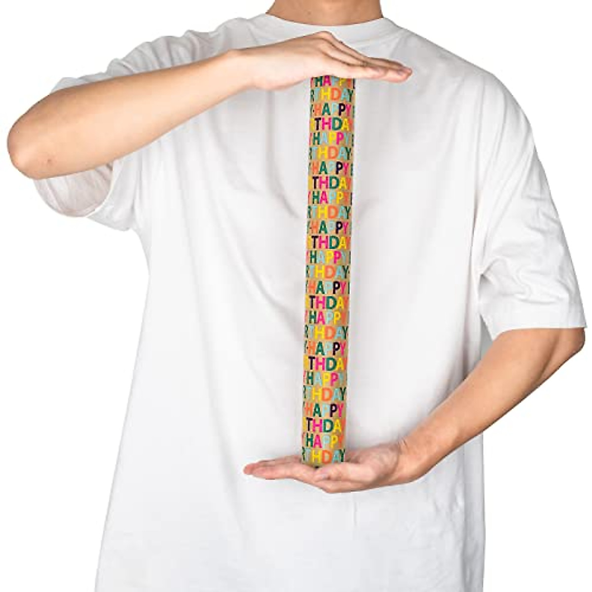 RUSPEPA Kraft Wrapping Paper Roll - Colorful Happy Birthday Pattern Great for Birthday, Party, Baby Shower - 17.5 Inches X 32.8 Feet