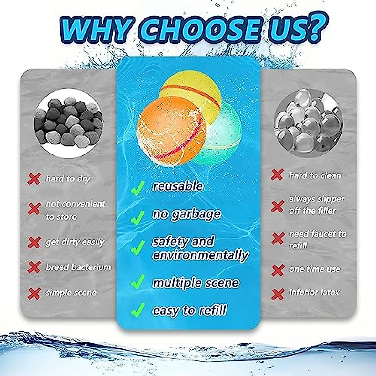 Reusable Water Balloons for kids, Summer Party, Bath Toy, Water Battle Game, Water Park, Latex-Free Silicone Fast Self-Sealing Water Bomb Splash Fun for Kids and Adults (Pack 16)