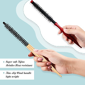 2 Pcs Small Round Hair Brush Mini Round Wood Brush Roller Quiff Hair Combs Nylon Bristles es Salon dressing for Blow Drying Curly Styling Bangs Lifting Beard Care, 2 Styles