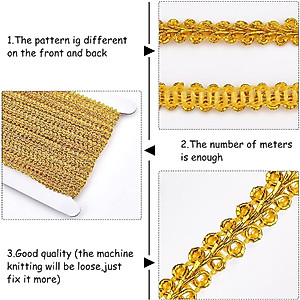 FINGERINSPIRE 14 Yards Metallic Braid Lace Trim, Flower Pattern Gold Centipede Lace Ribbon Decorated Gimp Trim for Wedding Bridal, Costume or Jewelry, Crafts and Sewing 1/4 inch(8mm) x1.3mm