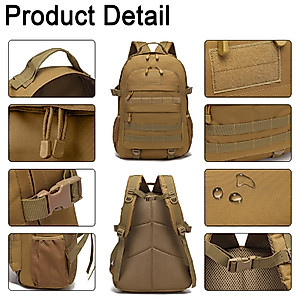 Aocmpxs Military Tactical Backpack, 30L Hiking Daypack Water-Resistant 3 Day Assault Backpacks Molle Army Pack(Tan)
