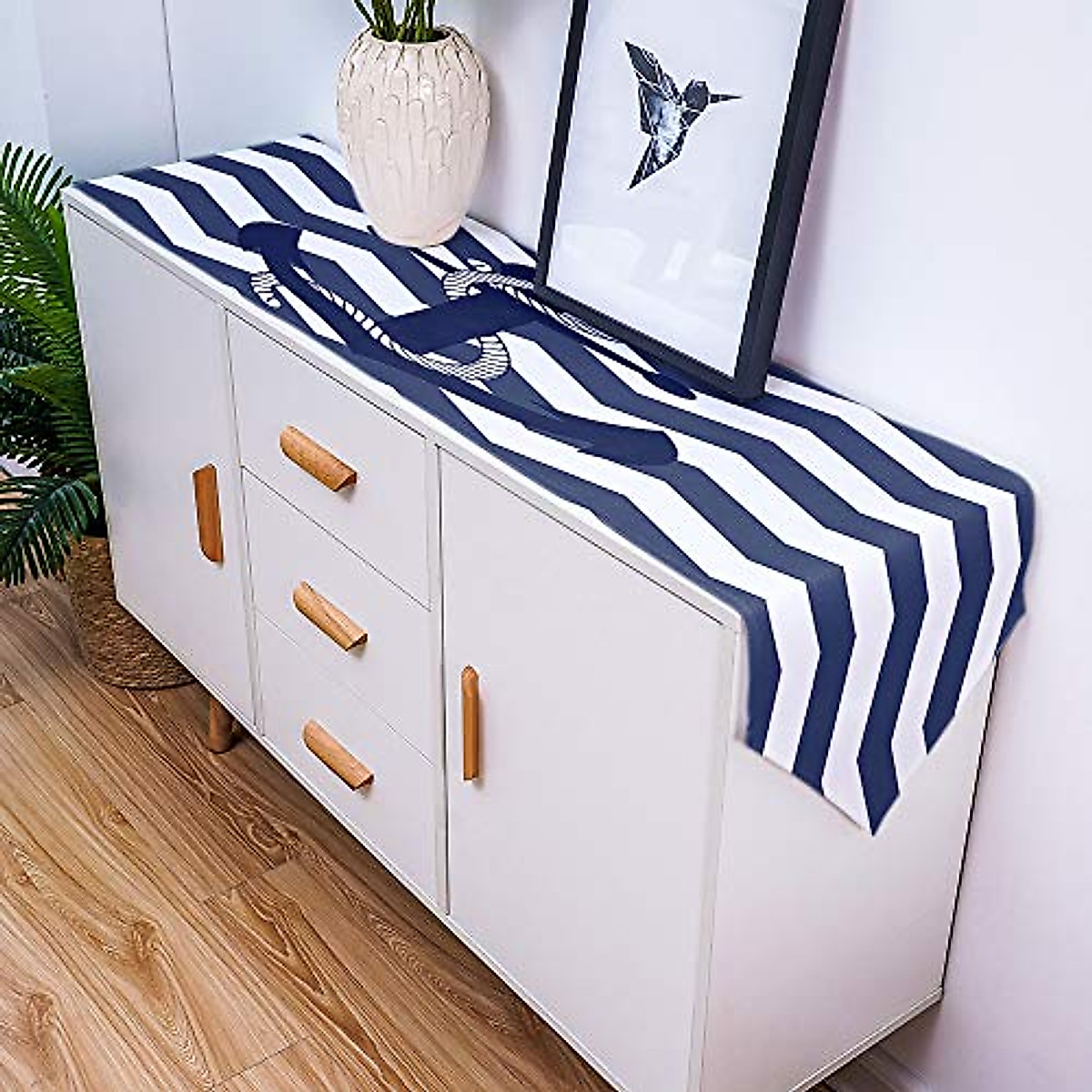 Big buy store Table Runner Nautical Anchor Cotton Line Table Covers for Dinner Kitchen Wedding Indoor and Outdoor Parties Chevron Zig Zag Pattern,Navy/White Table Setting Decor -13 x 70 inch