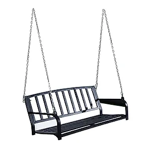 Patio Porch Hanging Swing Chair Garden Deck Yard Bench Seat Outdoor Furniture,550 lb Weight Capacity, Black
