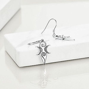 POPLYKE Triple Moon Goddess Amulet Dangle Earrings Sterling Silver Wiccan Pagan Jewelry For Women Gift