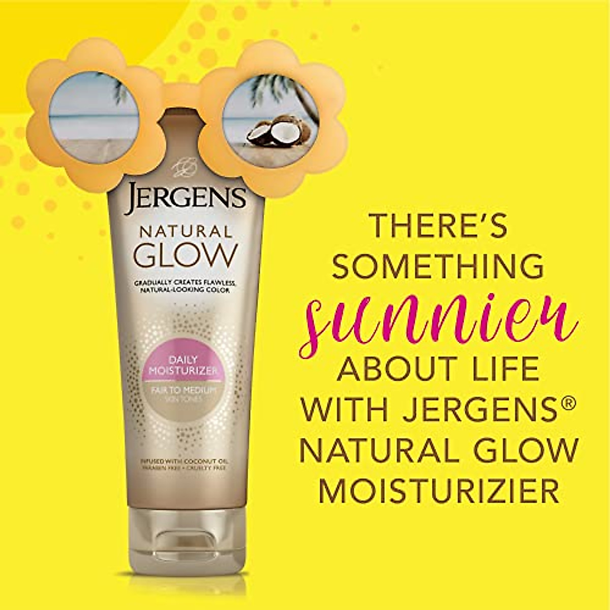 Jergens Natural Glow Self Tanner Body Lotion, Sunless Tanning, Fair to Medium Skin Tone, Daily Moisturizer with Coconut Oil, Vitamin E and Antioxidants, 7.5 Oz