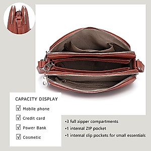 Compact Crossbody Bags for Women,Stylish Designer Shoulder Purses and Handbags with 3 Zip Compartment Porkets,Small Size Red Faux Leather Purse