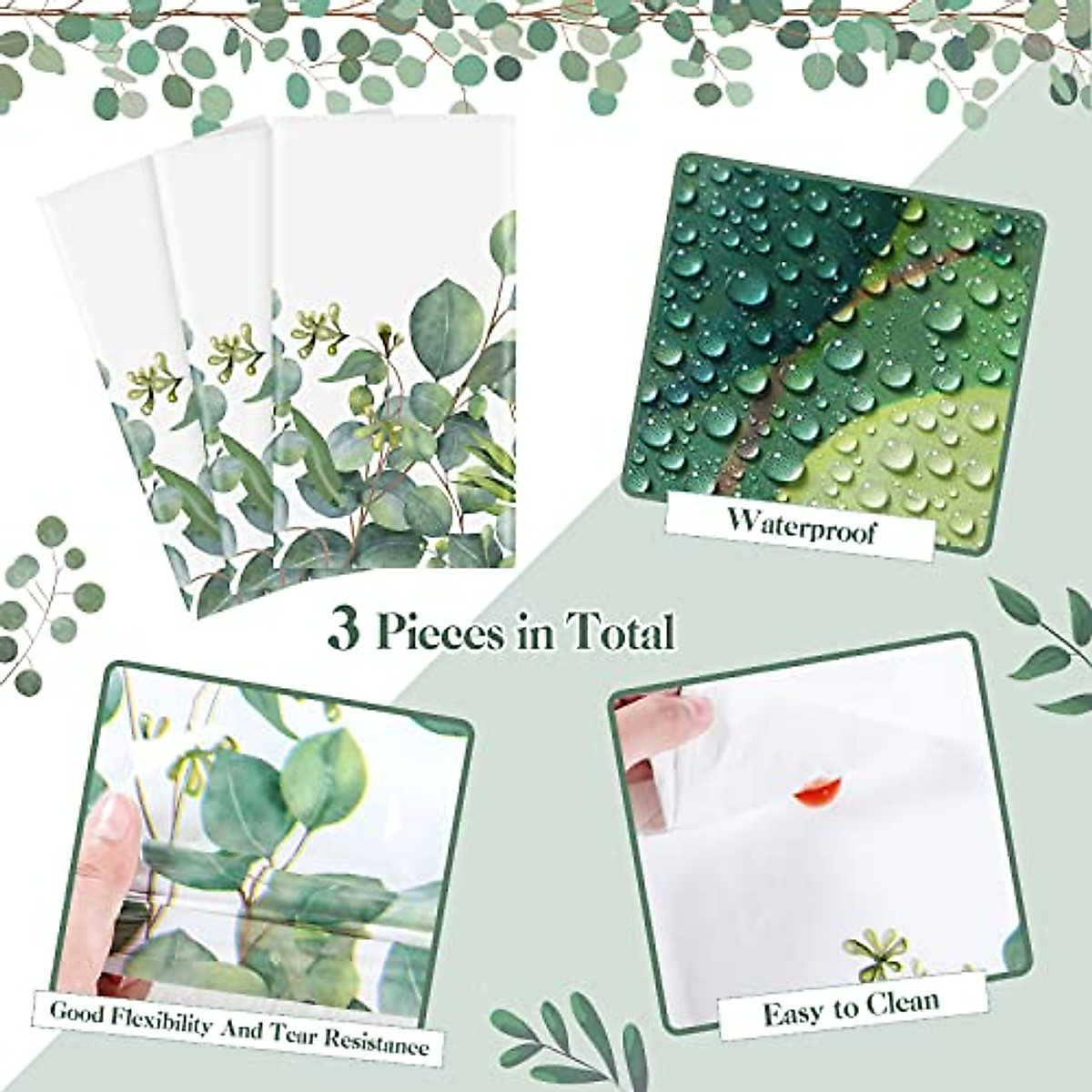 Remagr Eucalyptus Leaf Tablecloths Plastic Sage Greenery Table Cover Rectangle Disposable Green Leaves Cloths Decorations for Baby Bridal Shower Birthday Spring Summer Party, 108 x 54 Inch (3 Pcs
