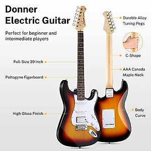 Donner DST-100S 39 Inch Full Size Electric Guitar Kit + Guitar Cable 10 ft