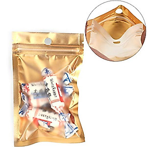 50 Pcs Clear Golden Zip Lock Mylar Bags Aluminum Foil Resealable Plastic Valve Zipper Pouches Bulk Food Storage Foil Lined Grip Seal Wrap (13cm x 8cm)
