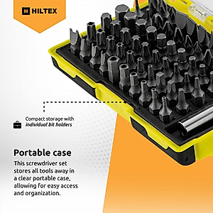 Hiltex 10060 Security Bit Set with Magnetic Extension Adapter, 61 Piece | 1/4-Inch Hex Shank | CR-V Steel
