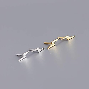 925 Sterling Silver Lightning Bolt Stud Earrings, Minimalist Small Stud Earrings for Women (Lightning - Silver)