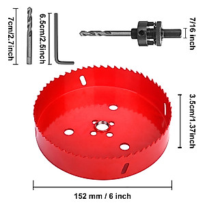 6 Inch Hole Saw - 152mm HSS Bi-Metal Hole Cutter for Different Project with Smooth and Flat Drilling Edge, Fast Chip Removal, Handy Hole Saw Kit Set for Cornhole Boards,Bean Bags Games,Recessed Lights