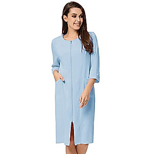 Cotton Terry Cloth Shortie Zip Robe Lightweight Zippered Bath Robes for Women Eggshell Blue 2XL