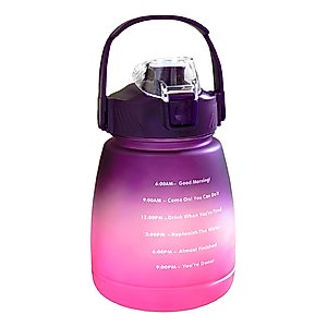 Mayim 32 oz. The Lantern Short Motivational Water Bottle with Removable Straw & Handle, BPA Free Leakproof Fitness Sports Water Jug with Time Marker Reminder, Ombre Two-Tone (Purple to Pink)