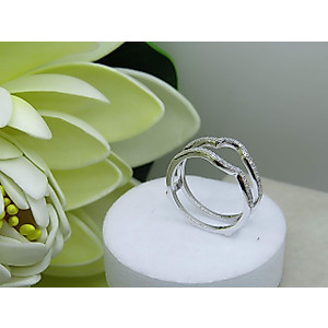 Dazzlingrock Collection 0.20 Carat (ctw) Round White Diamond Anniversary Wedding Enhancer Guard Double Ring 1/5 CT, 14K White Gold, Size 8