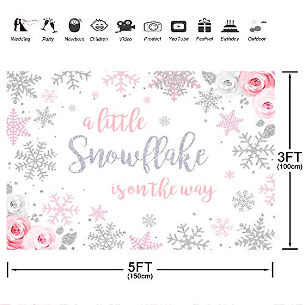Aperturee 5x3ft Christmas Snowflake Photo Backdrop a Little Snowflake is on The Way Floral Photography Backgrounds Baby Shower Birthday Children Party Decoration Photo Booth Studio Props